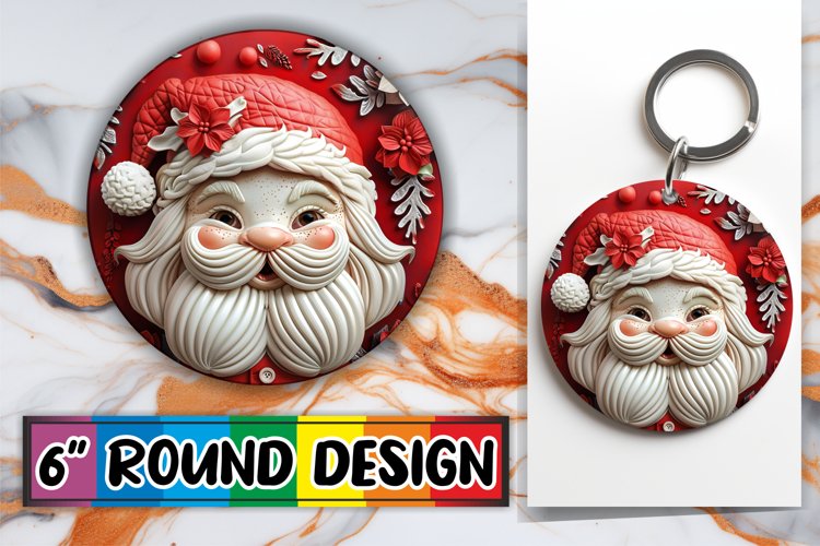 3D Santa Round Design Keychain for PNG Winter