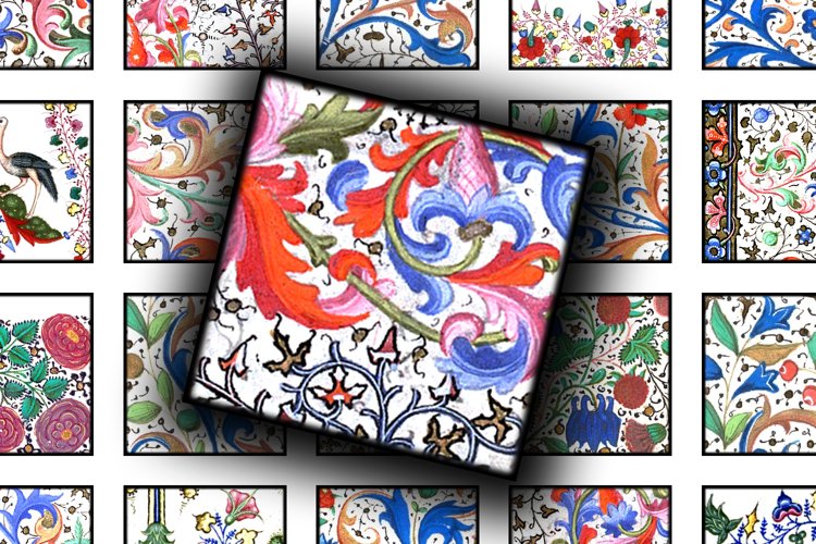Digital Collage Sheet - Medieval Floral Patterns