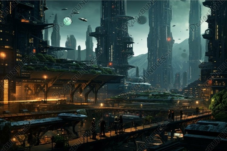 Futuristic cityscape at night with glowing lights (4251527)