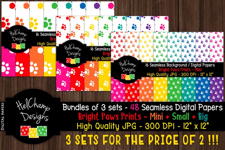 48 seamless Digital Papers - Paws Print Bright serie - DB007 (488572 ...