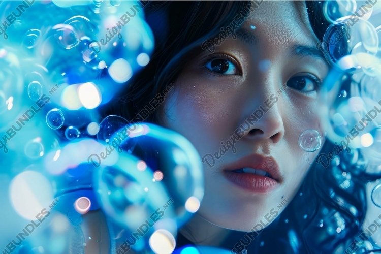 Mystical portrait of woman with bubbles