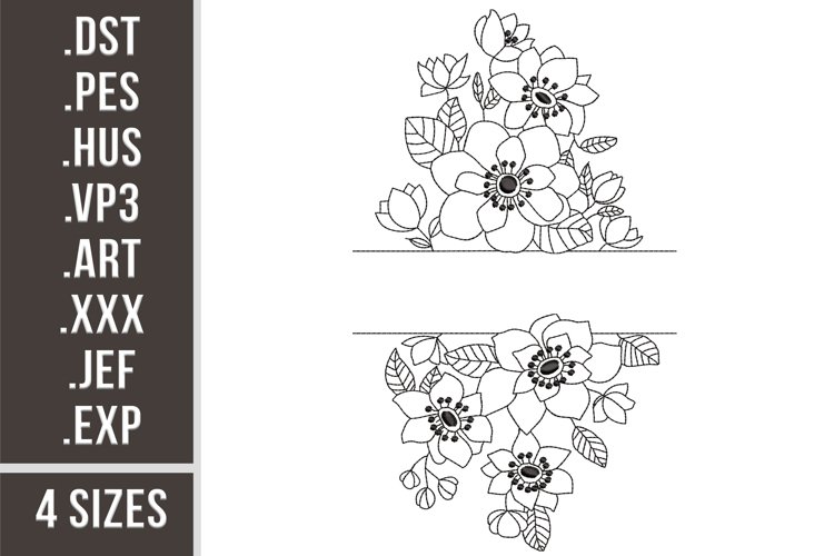 Split Flowers Redwork Embroidery