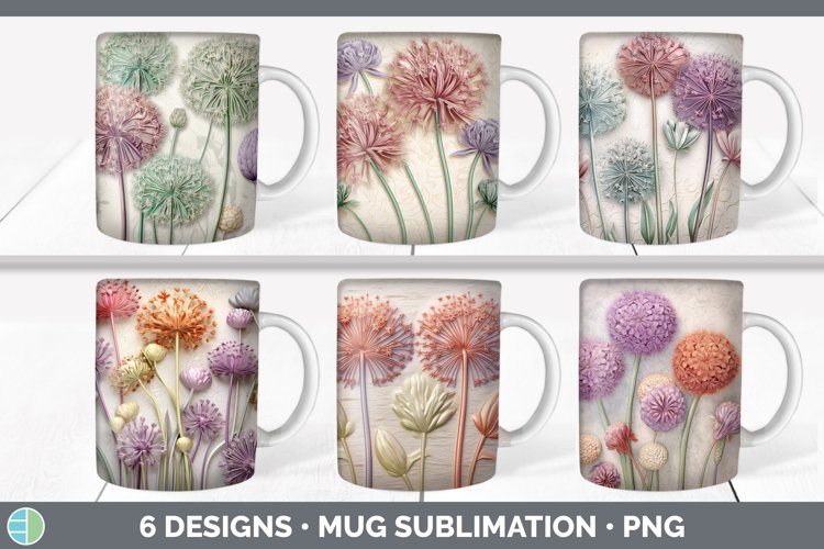 3D Allium Flowers Mug Wrap | Sublimation Coffee Cup Designs