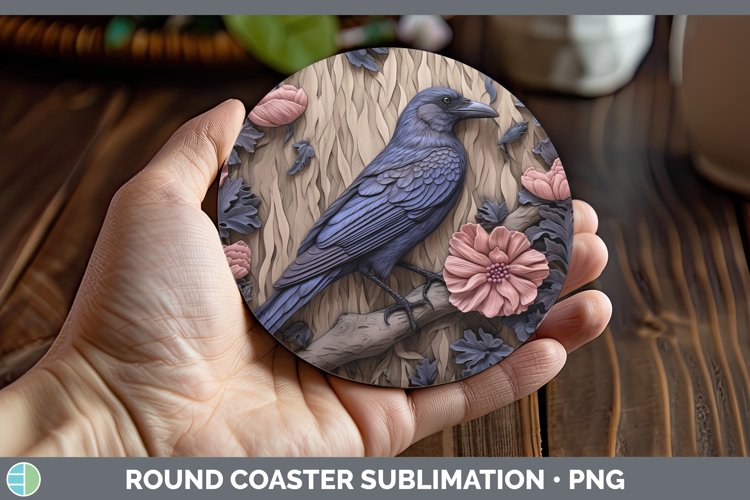 3D Birds Crow Round Coaster Sublimation Coaster Designs
