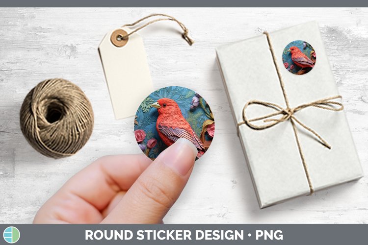3D Birds Finch Stickers | Round Labels Designs