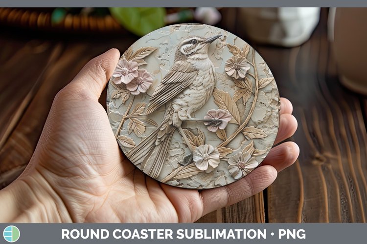 3D Birds Mockingbird Round Coaster Sublimation Coaster Desig