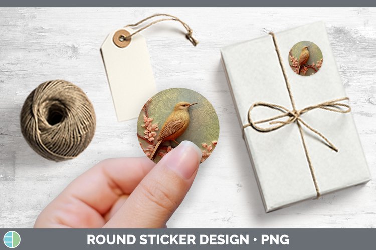 3D Birds Wren Stickers | Round Labels Designs