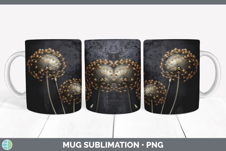 3D Black and Gold Allium Flowers Mug Wrap | Sublimation Coff