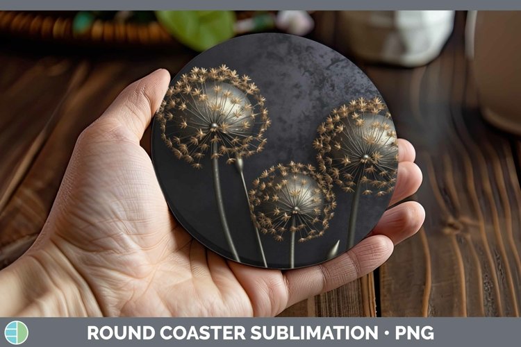 3D Black and Gold Allium Round Coaster Sublimation Coaster D