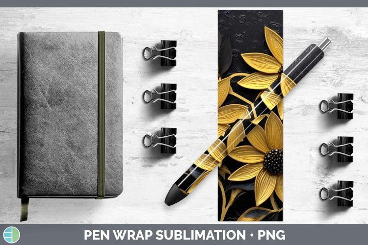 3D Black and Gold Black-eyed Susan Pen Wrap Sublimation Epox