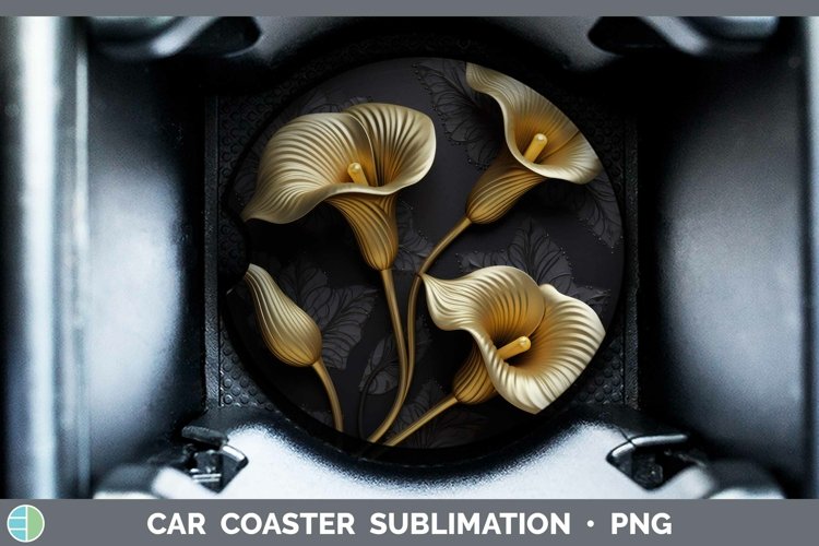 3D Black and Gold Calla Lily Car Coaster Sublimation Coaster
