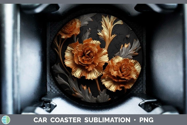3D Black and Gold Carnation Car Coaster Sublimation Coaster