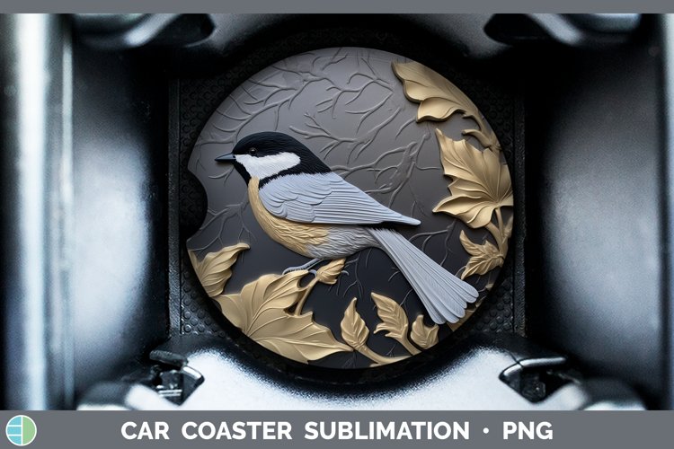 3D Black and Gold Chickadee Car Coaster Sublimation Coaster