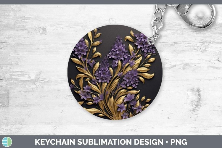 3D Black and Gold Lavender Keychain Sublimation Keyring Desi
