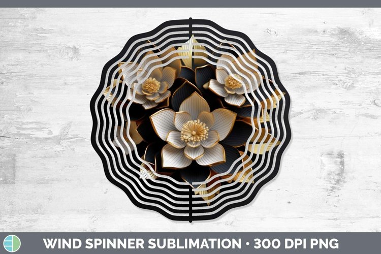 3D Black and Gold Lotus Wind Spinner Sublimation Spinner Des