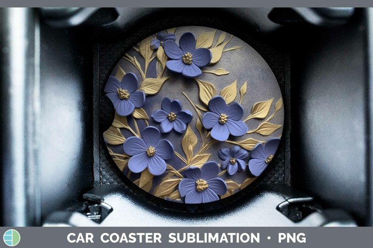 3D Black and Gold Periwinkle Car Coaster Sublimation Coaster