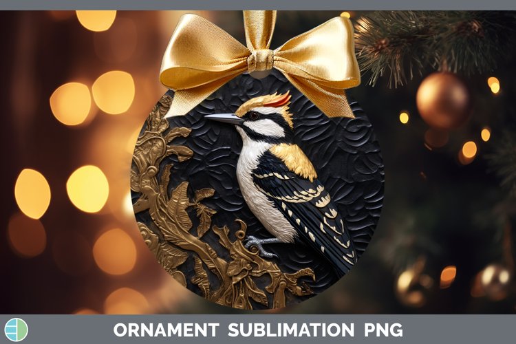 3D Black and Gold Woodpecker Downy Ornament Sublimation Baub