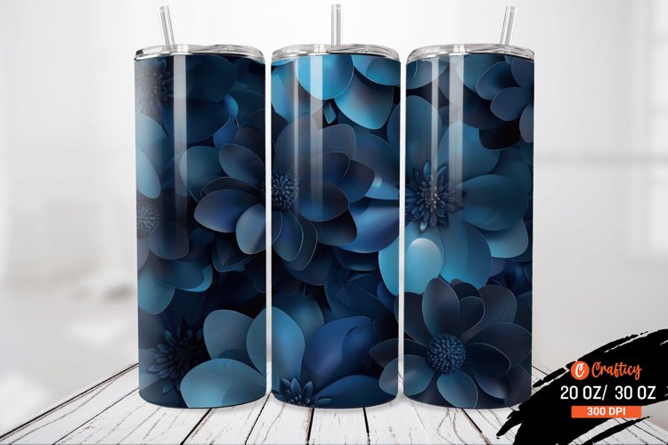 3D Blue and Black Floral Tumbler Wrap 20/30 oz Tumbler Wrap