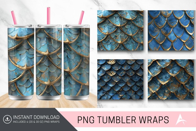 3D Blue Gold Dragon Scales Tumbler wrap
