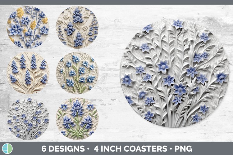 3D Bluebonnet Flowers Round Coaster | Sublimation Coaster De
