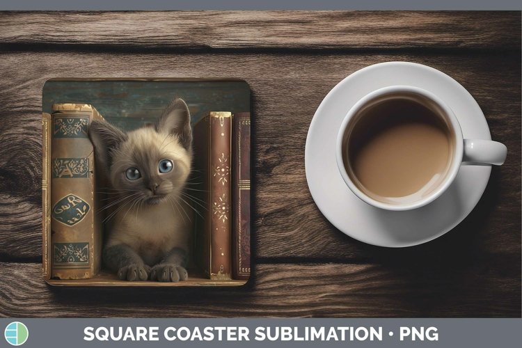 3D Books Burmese Cat Square Coaster Sublimation Coaster Desi