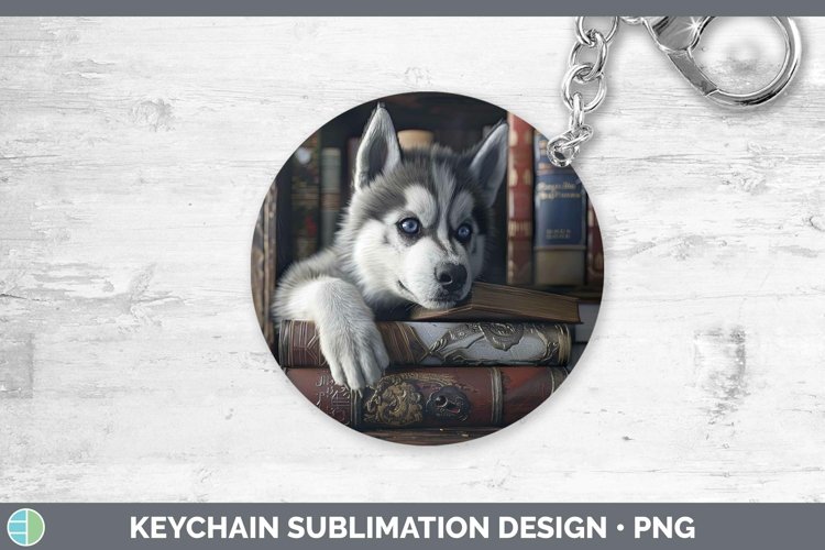 3D Books Siberian Husky Dog Keychain Sublimation Keyring Des