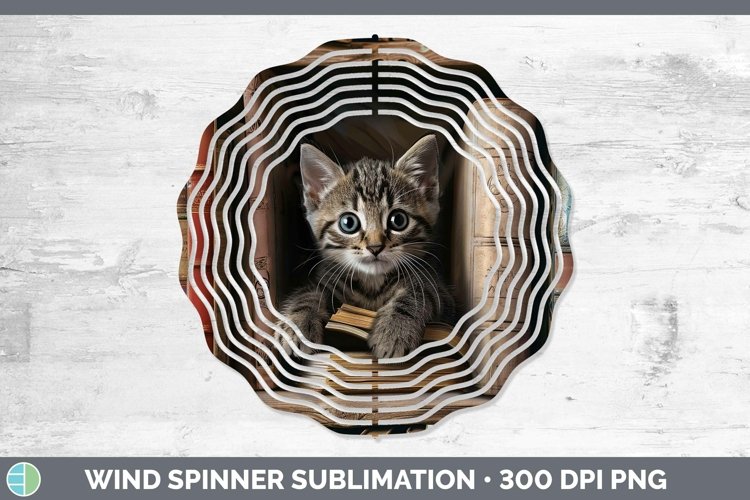 3D Books Tabby Cat Wind Spinner Sublimation Spinner Designs