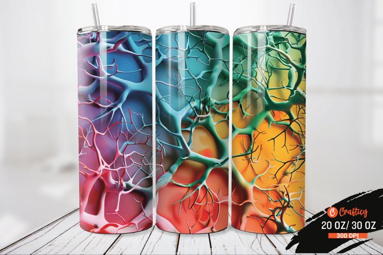 3D Brain Neurons Straight and Tapered Skinny Tumbler Wrap