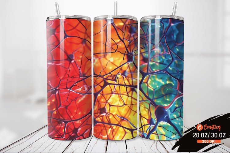3D Brain Neurons Straight and Tapered Skinny Tumbler Wrap