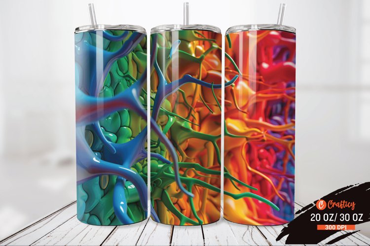 3D Brain Neurons Straight and Tapered Skinny Tumbler Wrap