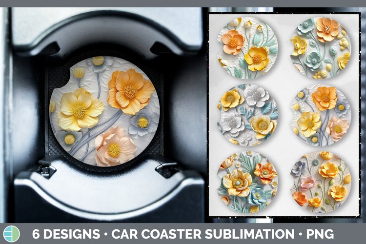 3D Buttercup Flowers Car Coaster | Sublimation Coaster Desig
