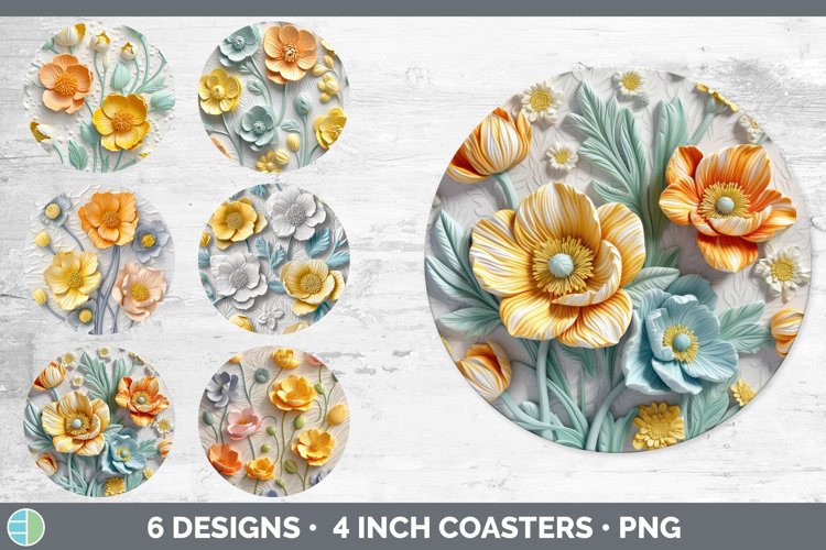 3D Buttercup Flowers Round Coaster | Sublimation Coaster Des