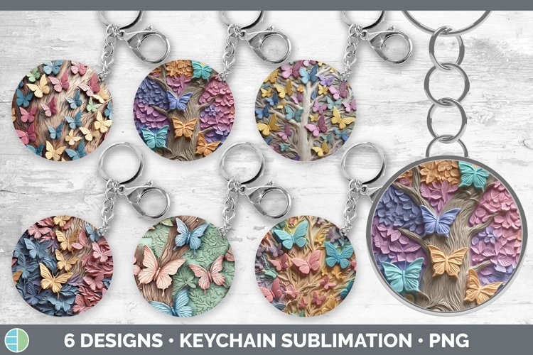 3D Butterflies Keychain | Sublimation Keyring Designs Bundle
