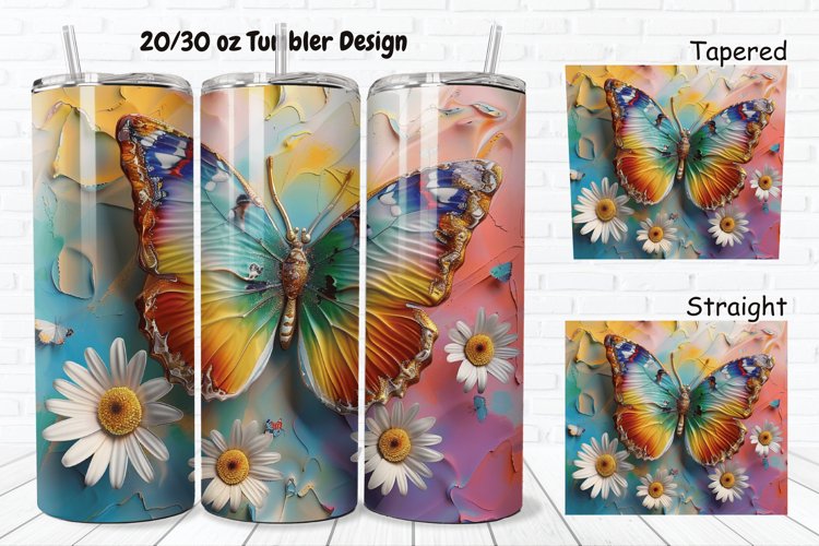 3D Butterfly With Daisy Flowers 20/30oz Skinny Tumbler