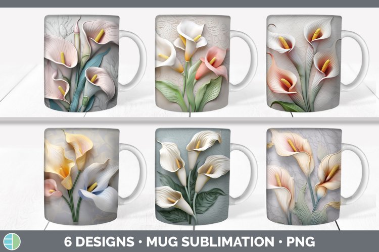 3D Calla Lily Flowers Mug Wrap | Sublimation Coffee Cup Desi