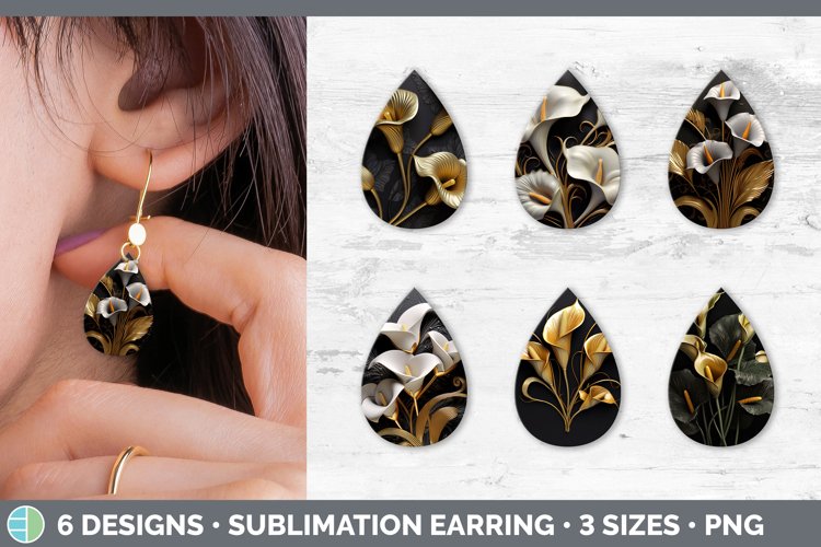 3D Calla Lily Flowers Teardrop Earrings | Sublimation Earrin