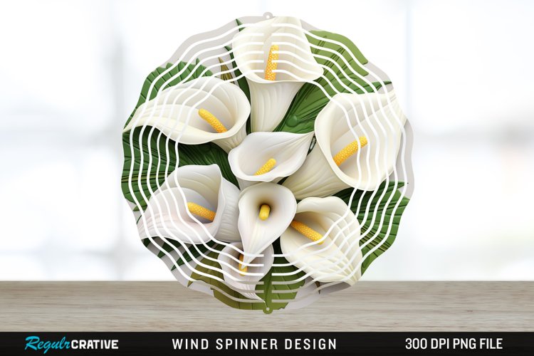 3D Calla Lily Flowers Wind Spinner Sublimation Design PNG