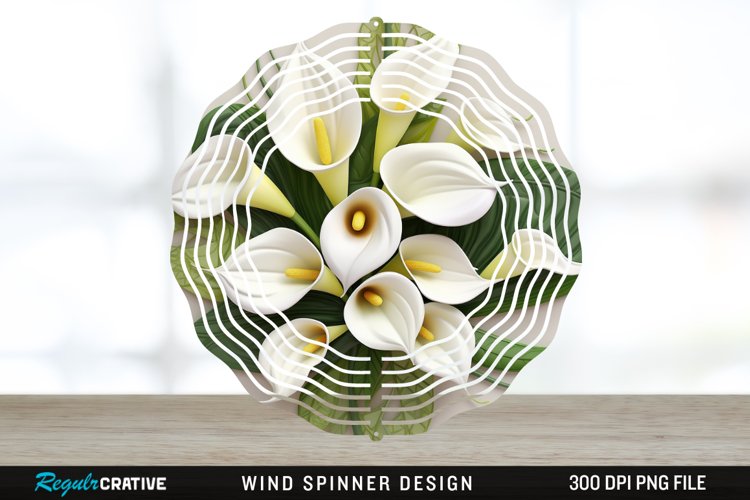 3D Calla Lily Flowers Wind Spinner Sublimation Design PNG