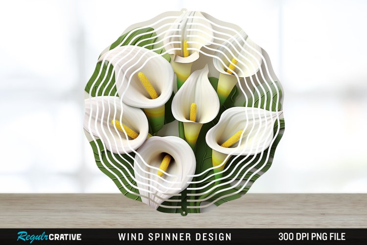 3D Calla Lily Flowers Wind Spinner Sublimation Design PNG