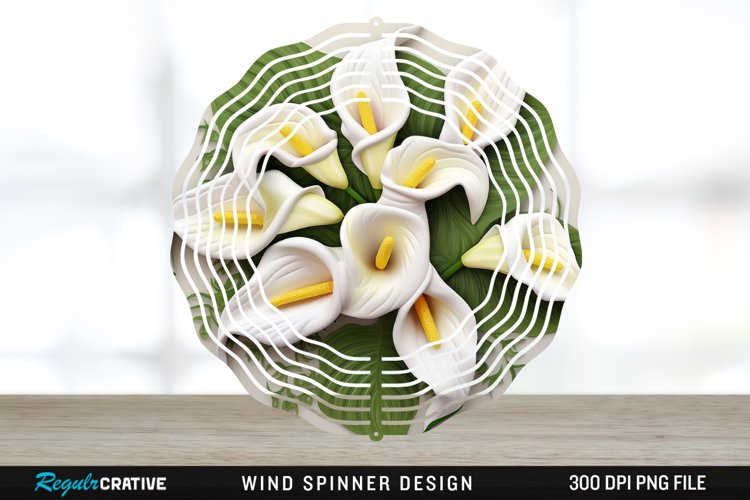 3D Calla Lily Flowers Wind Spinner Sublimation Design PNG