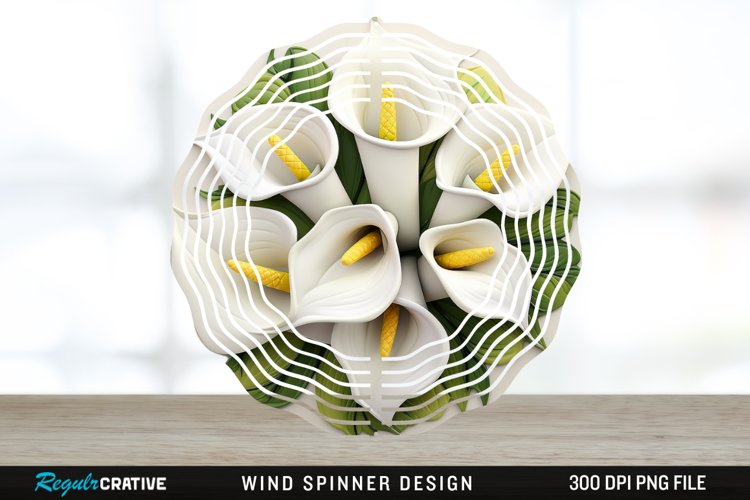 3D Calla Lily Flowers Wind Spinner Sublimation Design PNG