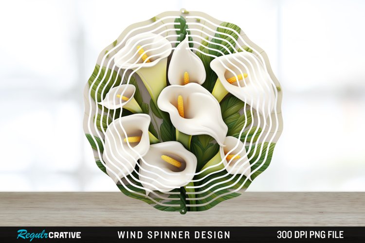3D Calla Lily Flowers Wind Spinner Sublimation Design PNG