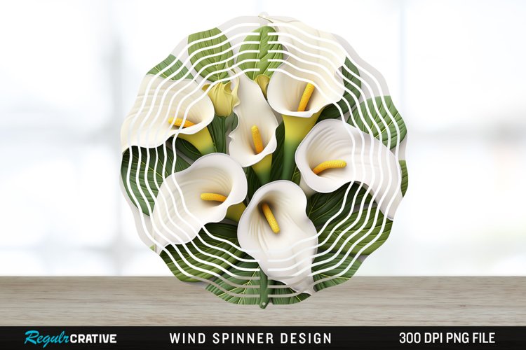 3D Calla Lily Flowers Wind Spinner Sublimation Design PNG