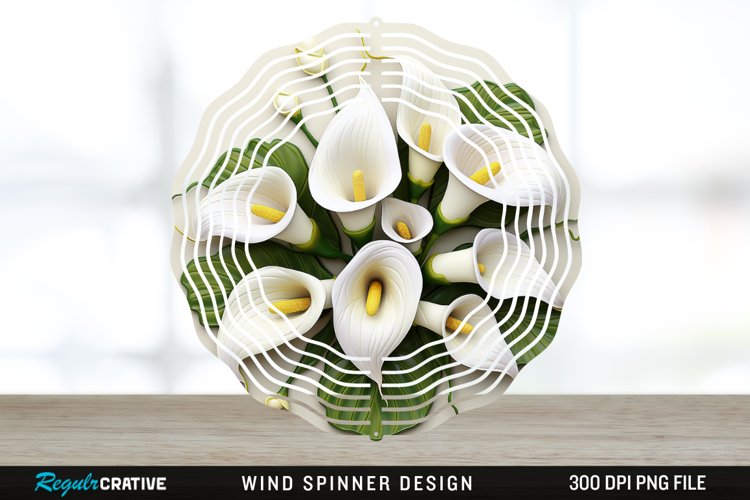 3D Calla Lily Flowers Wind Spinner Sublimation Design PNG