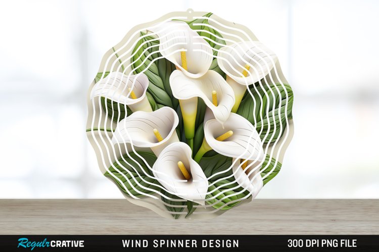 3D Calla Lily Flowers Wind Spinner Sublimation Design PNG