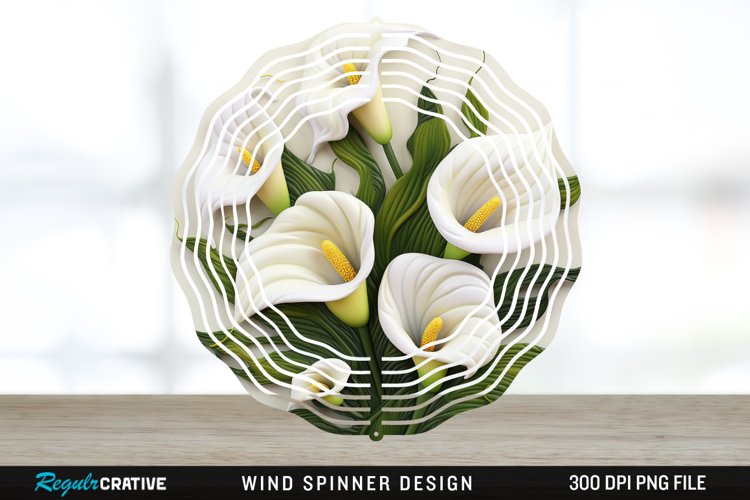 3D Calla Lily Flowers Wind Spinner Sublimation Design PNG