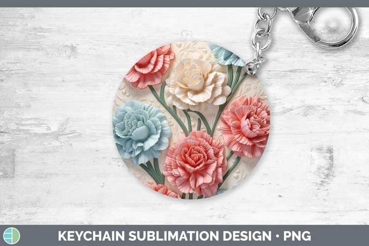 3D Carnation Keychain | Sublimation Keyring Designs