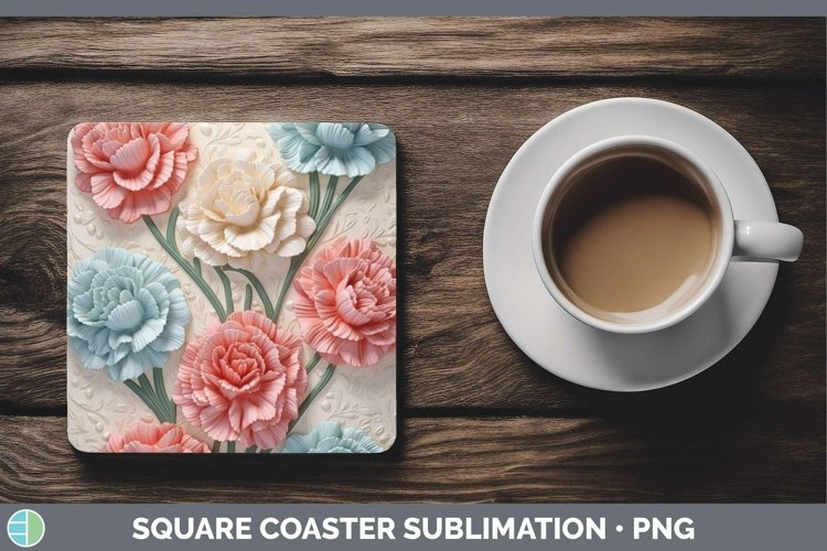 3D Carnation Square Coaster | Sublimation Coaster Designs