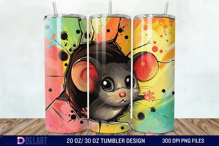 3D Chibi Mouse Crack Hole Tumbler Wrap