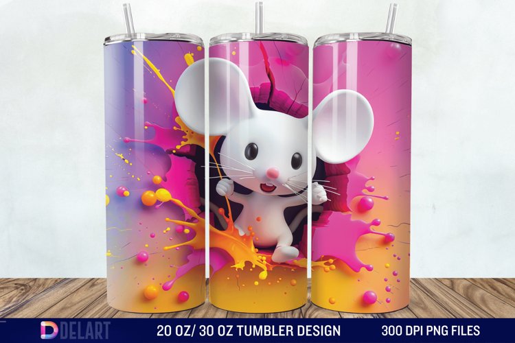 3D Chibi Mouse Crack Hole Tumbler Wrap